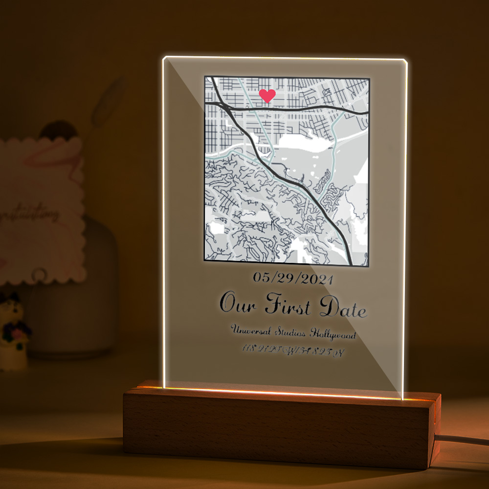 Personalized Acrylic Map Plaque Night Light with Text and Date ...