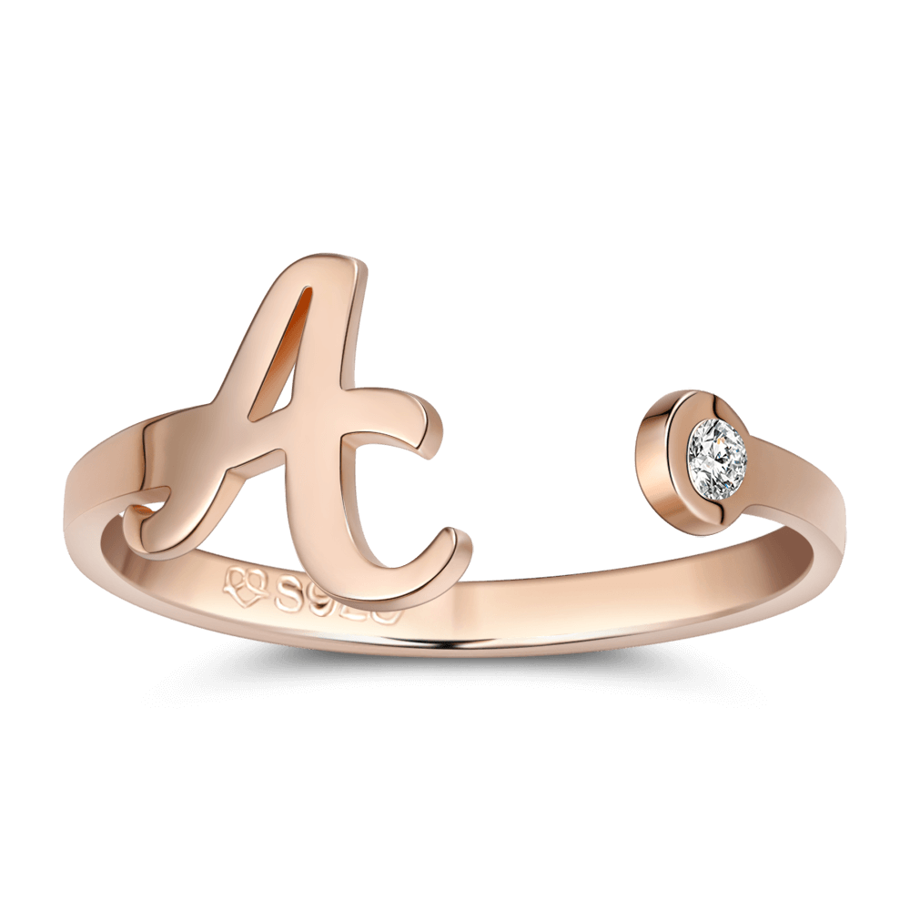 Custom Birthstone Initial Ring 925 Sterling Silver Rose Gold Plated ...