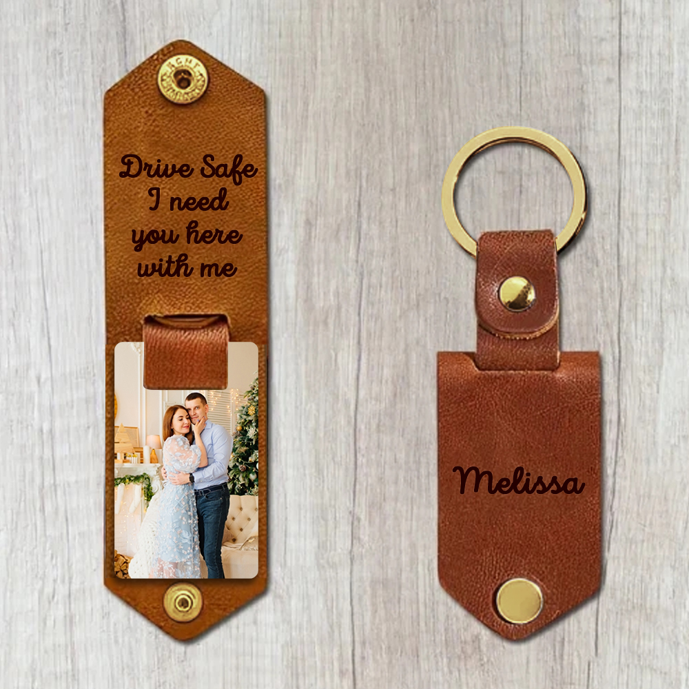 Personalized Engraved PU Leather Keychain Custom Metal Key Chain with Photo - MadeMine Custom ...