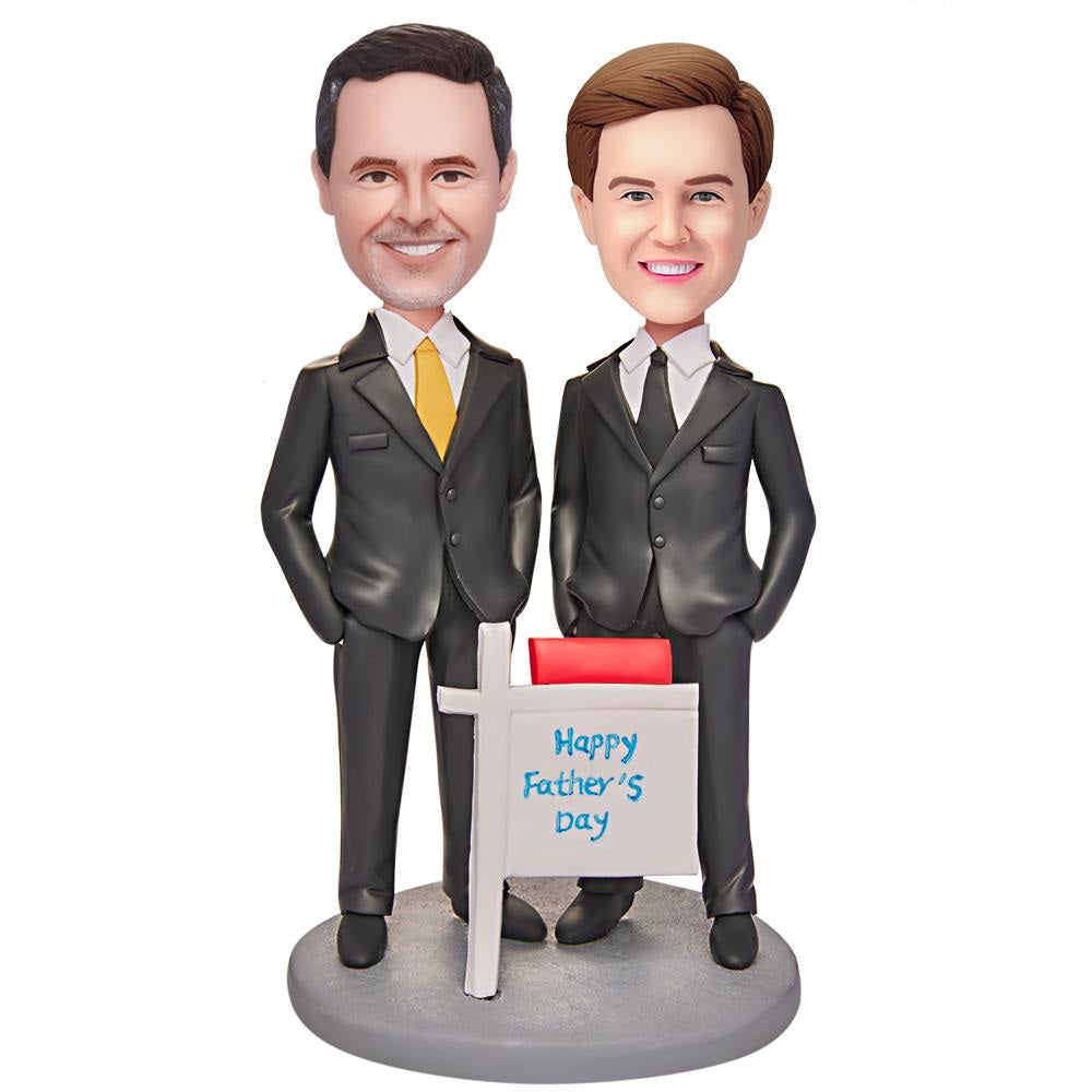Father and Son in Suits Custom Bobblehead with Engraved Text - MadeMine ...