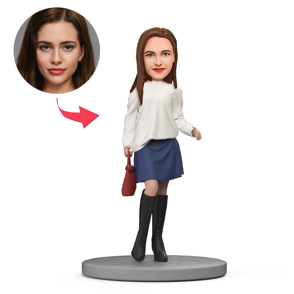 White Sweater And Boots Custom Bobblehead With Engraved Text - MadeMine ...