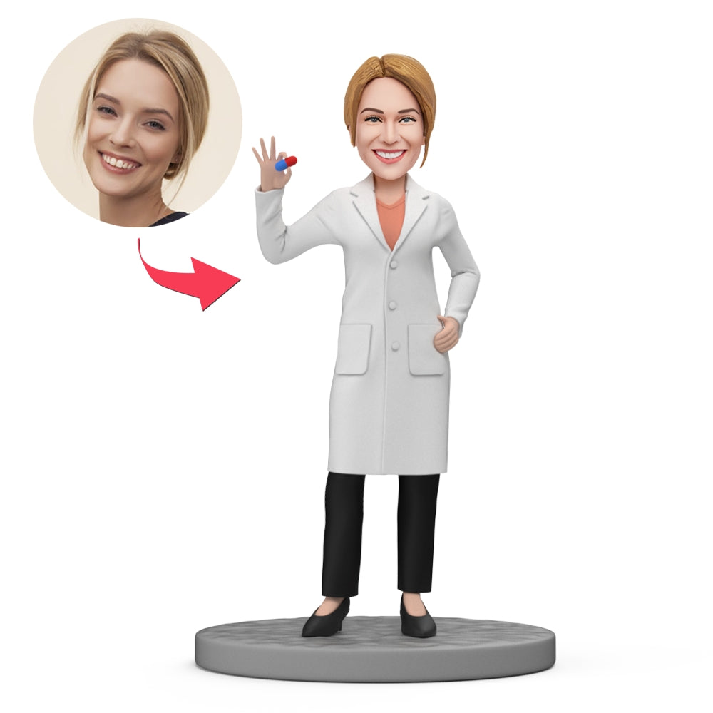 Custom Doctor Bobblehead Female Pharmacist Holding Pill Bobblehead ...