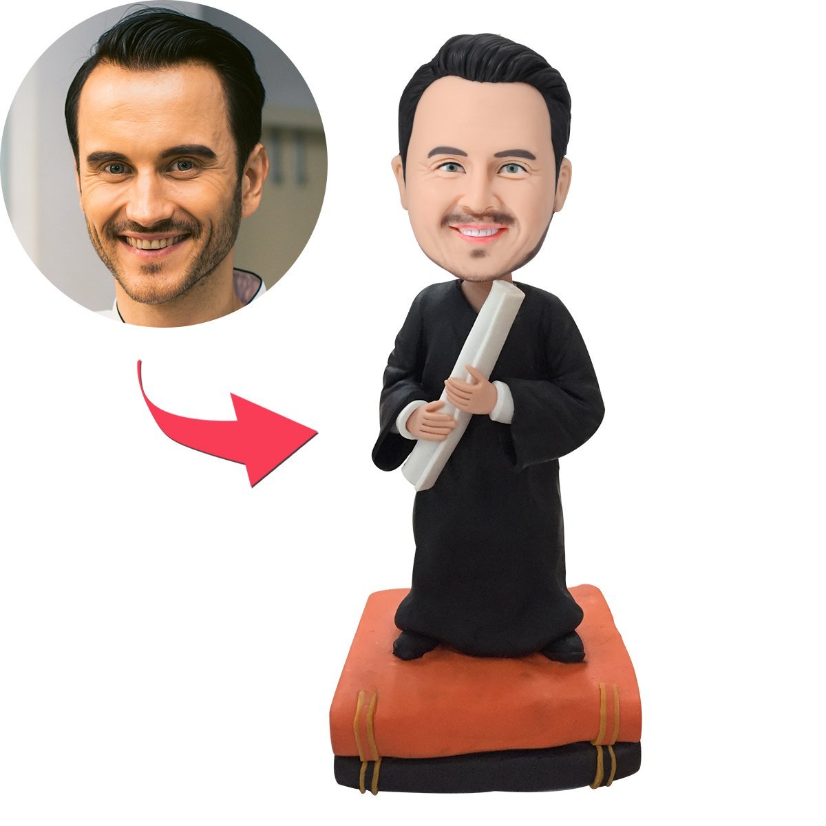 Male Graduate With Books Custom Bobblehead With Engraved Text ...