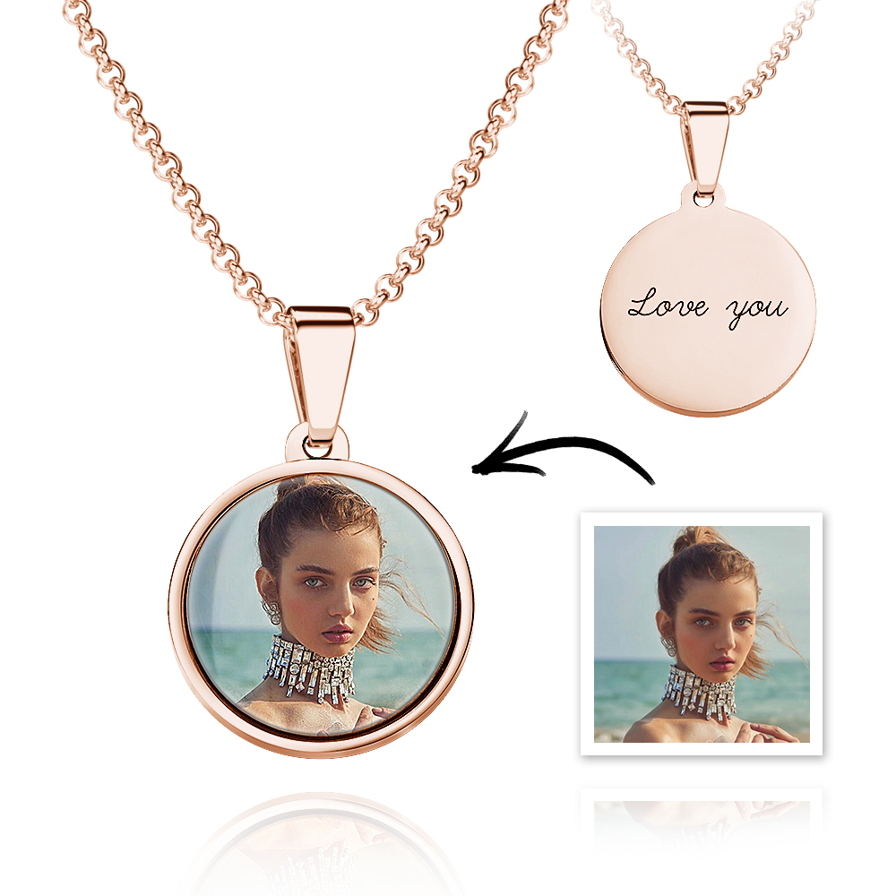 Custom Photo Engraved Necklace Pendant Picture Necklace Double Sided ...