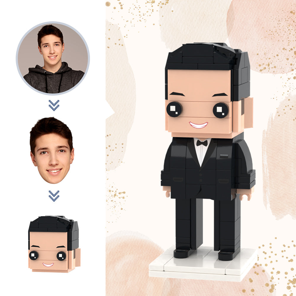 Wedding Gifts Custom Head Brick Figures Black Suit Brick Figures Small ...