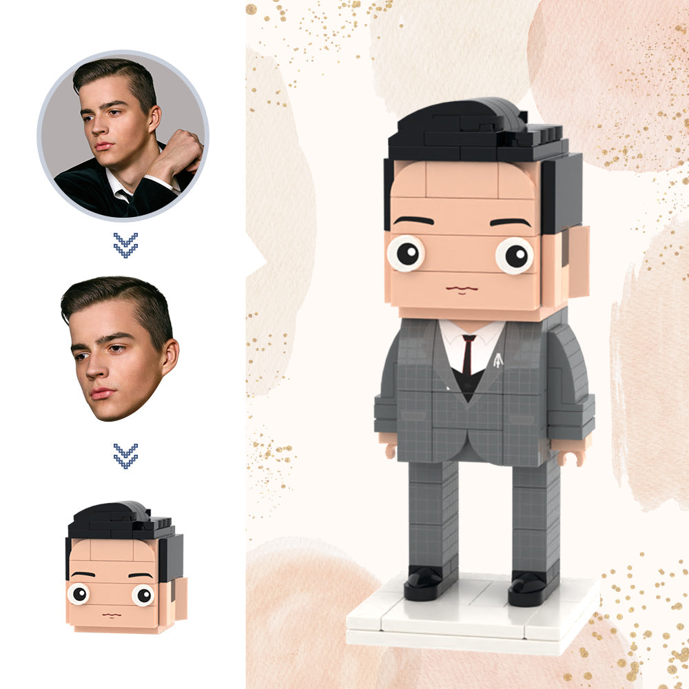 Wedding Gifts Grey Suit Brick Figures Custom Head Brick Figures Small ...