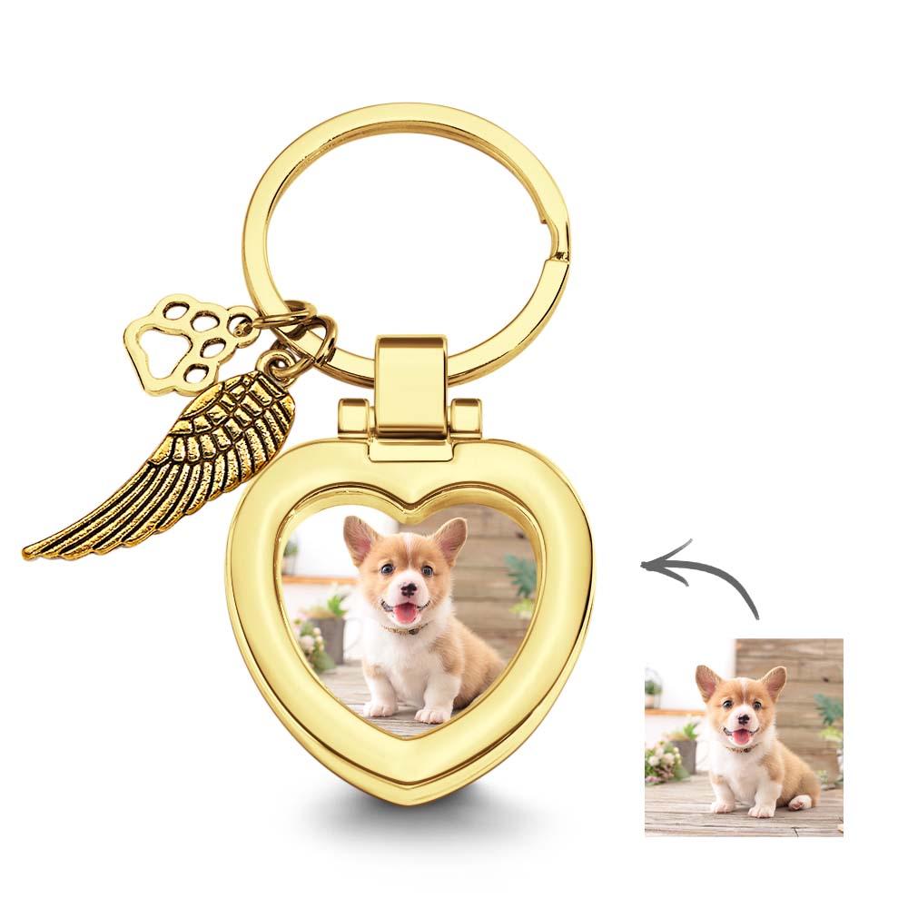 Custom Photo Keychain with Angel's Wing and Paw Personalized Pet ...