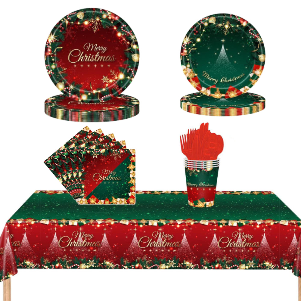 Christmas Disposable Tableware Set 117pcs Dinnerware Decor Christmas ...