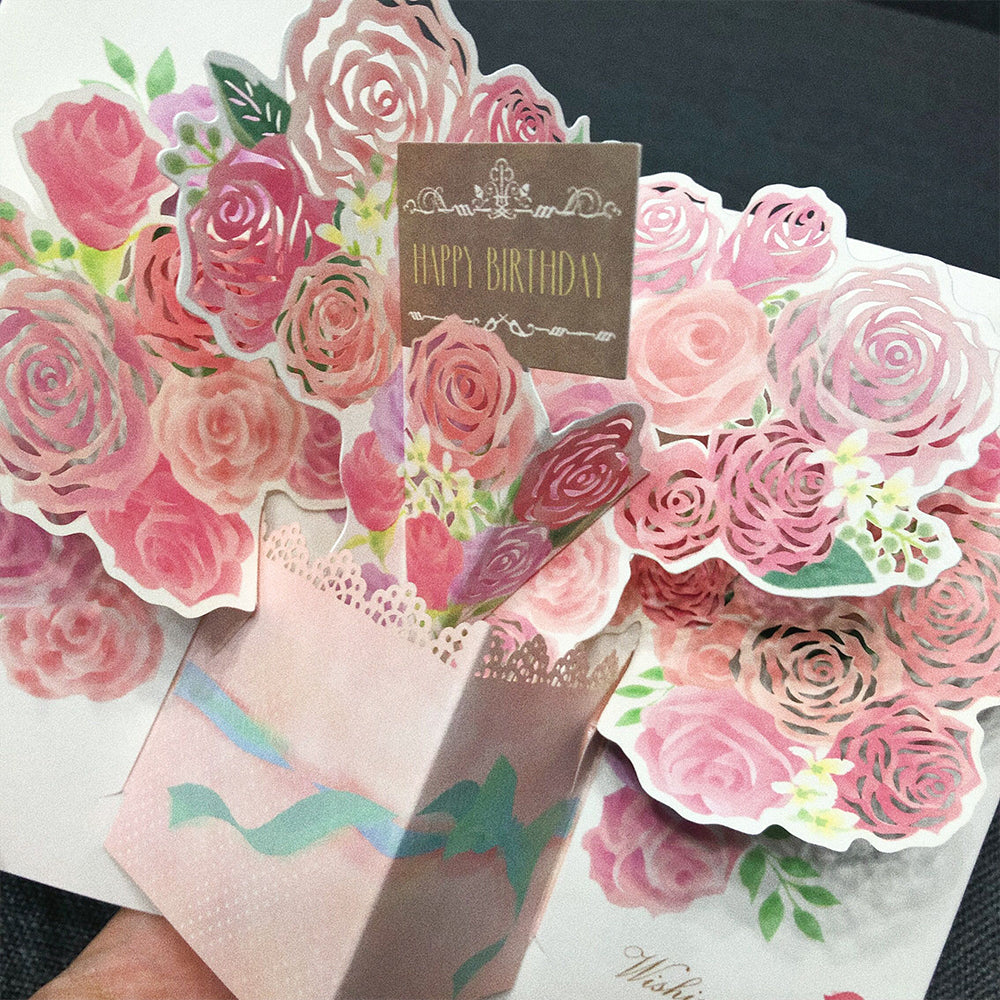 Creative 3D Pop Up Greeting Card Pink Rose Card - MadeMine Custom Drop ...
