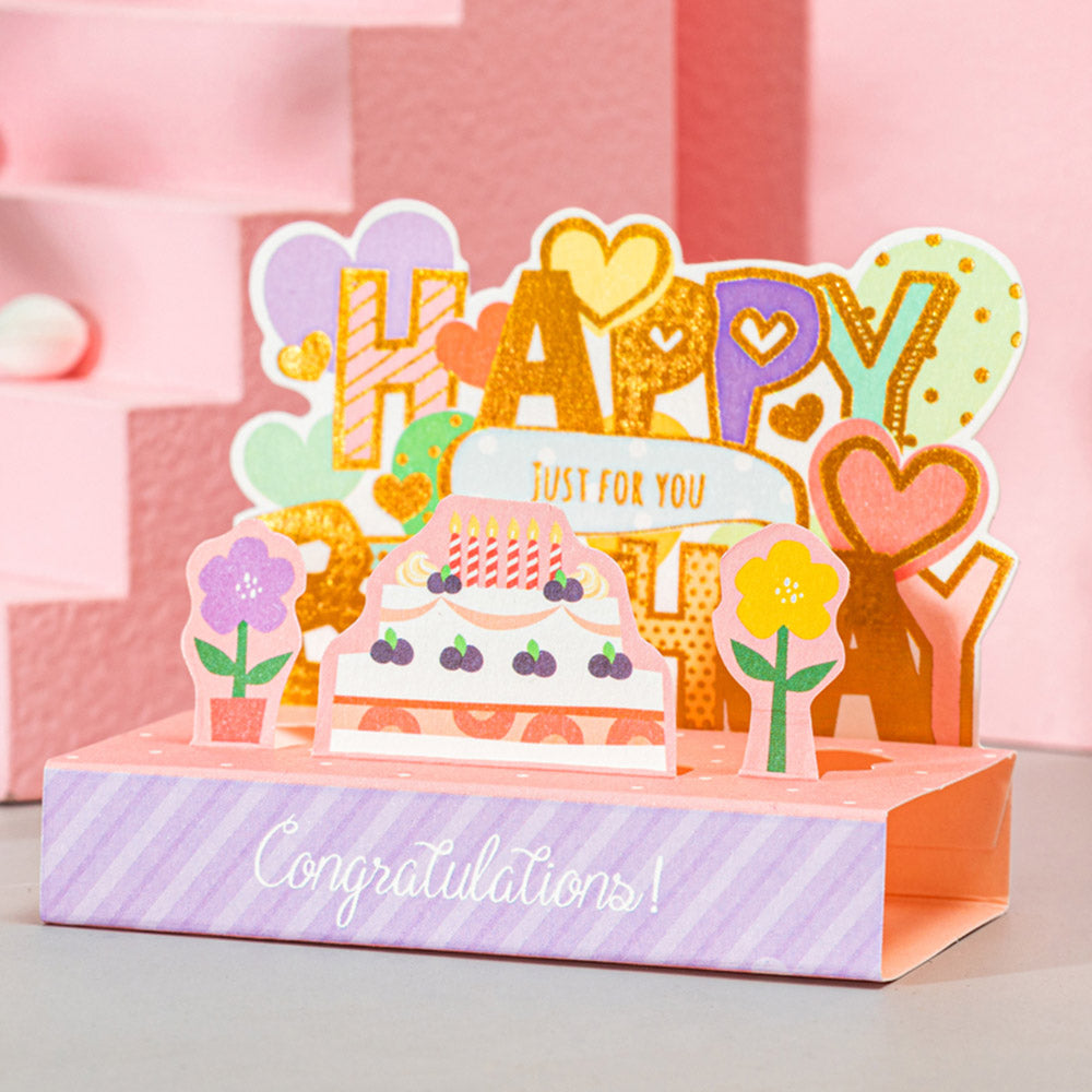 Creative 3D Pop-Up Birthday Card Heart Cake Pop Up Greeting Card ...