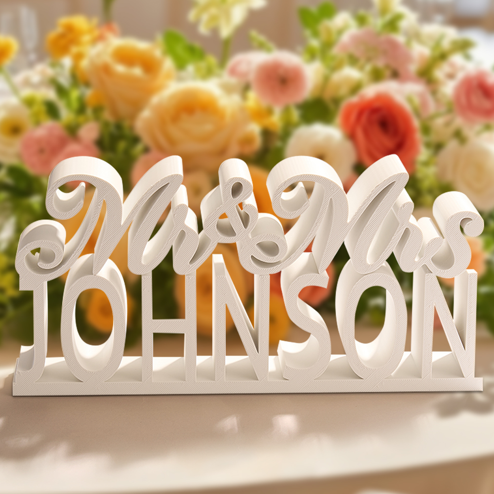 Personalized 3D Printed Mr and Mrs Table Sign Freestanding Last Name ...