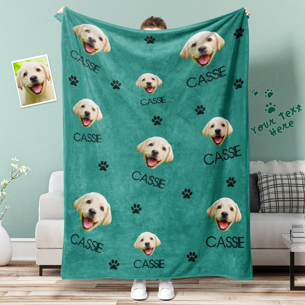 Custom Dog Face Blanket Dog Paws Personalized Pet Photo and Text ...