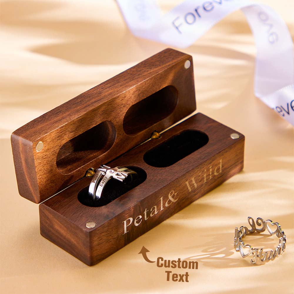 Engagement Engraved Ring Box Wooden Proposal Double Rings Box ...