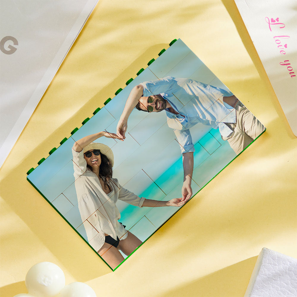 Custom Green Building Block Puzzle Horizontal Photo Bricks for Lover ...