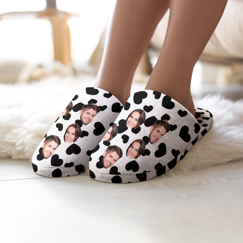 Custom Face Women's and Men's Slippers Personalized Black Heart Casual ...