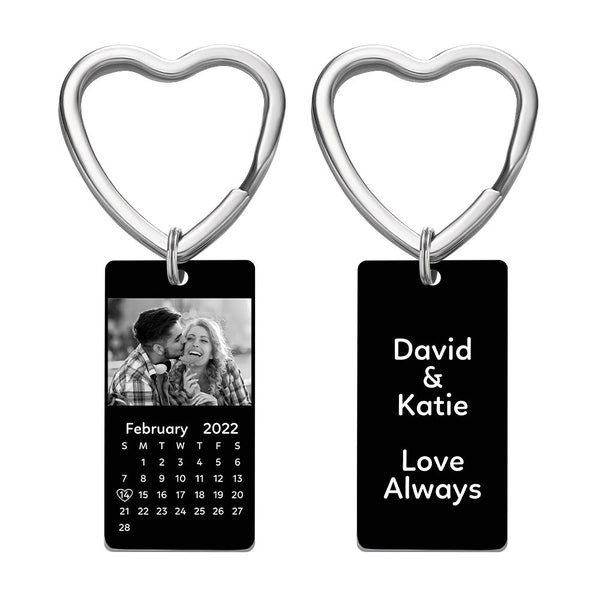 Personalized Calendar Photo Keychain Name Engraved Custom Pendant Keychain Gift for Couples ...
