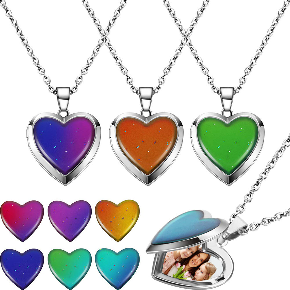 Custom Photo Heart Mood Locket Necklace Temperature Sensing Color ...