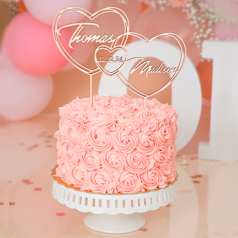 Personalized Cake Topper with Hearts for Wedding - MadeMine Custom Drop ...