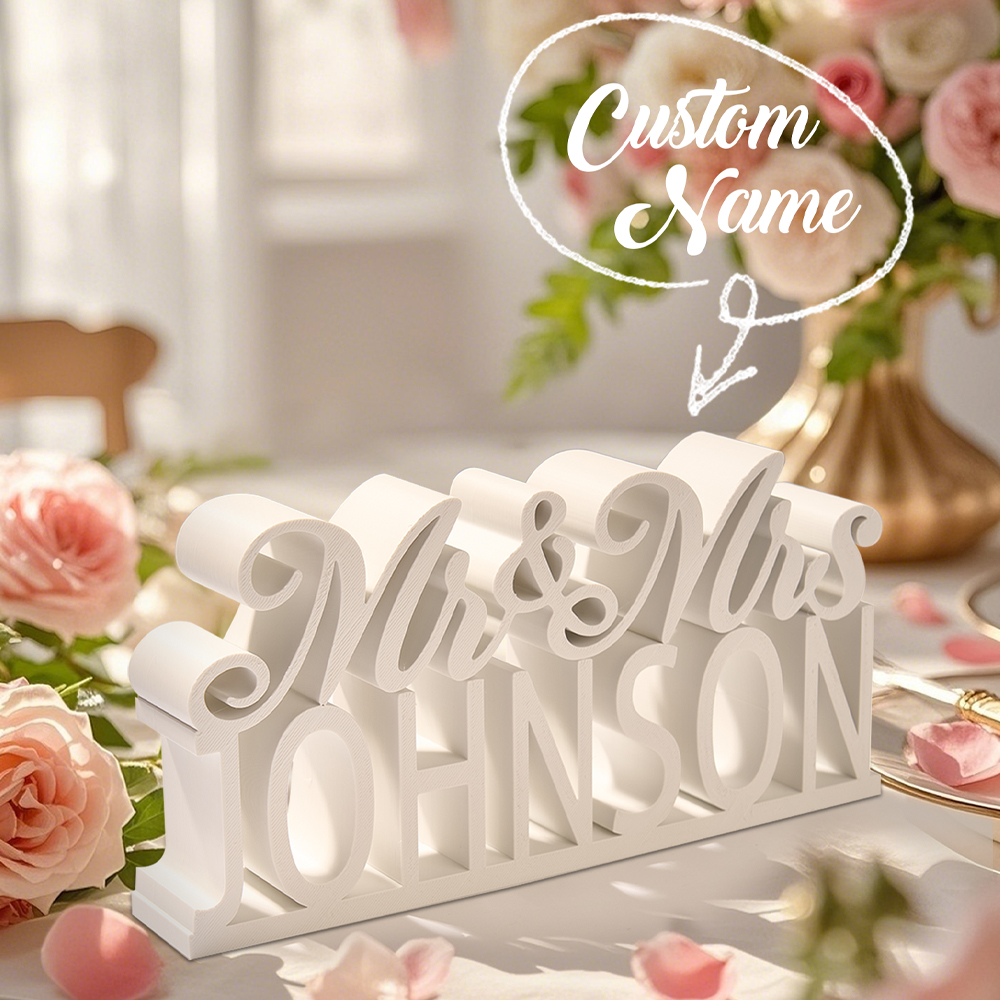 Personalized 3D Printed Mr and Mrs Table Sign Freestanding Last Name ...
